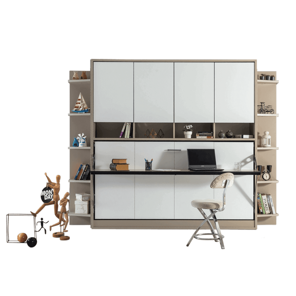 Optimal horizontal retractable bed with wardrobe on cabinet